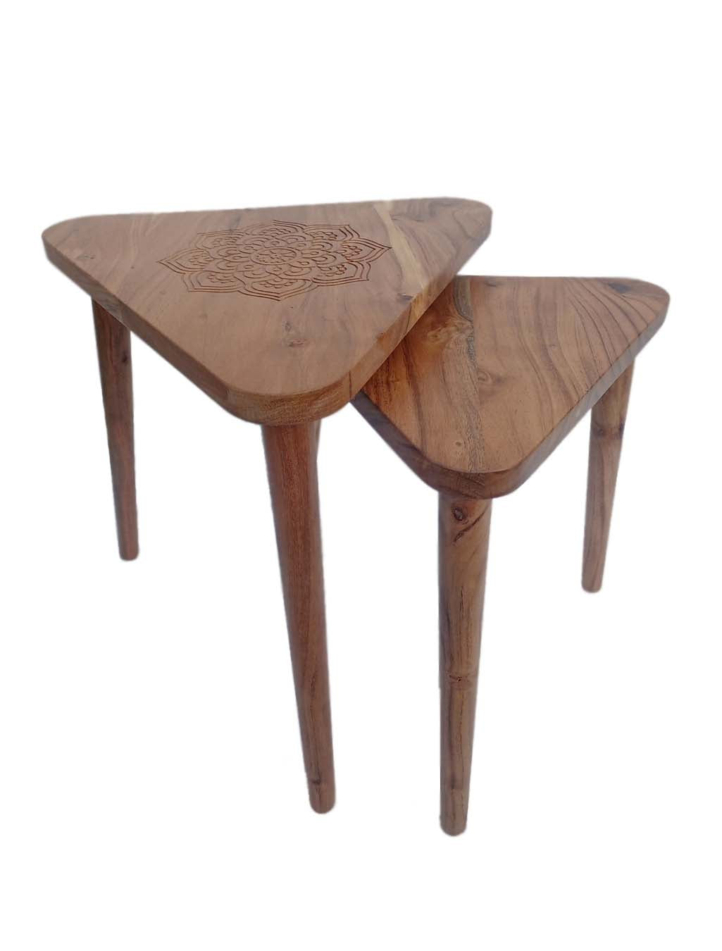 Handmade Acacia Wood Triangle Shape Nesting Tables | AQ Solid Wood